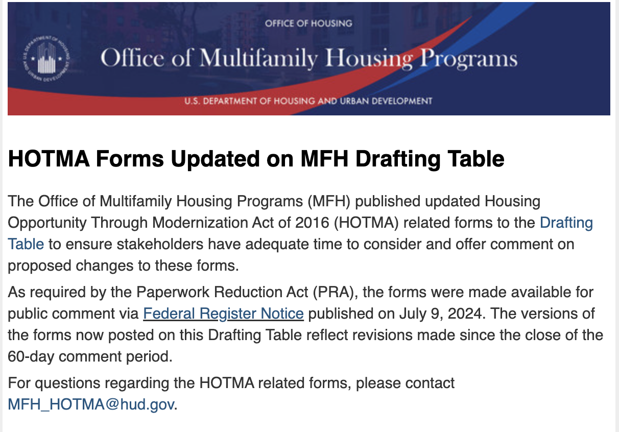 Updated HOTMA Forms Now Available for Stakeholder Review
